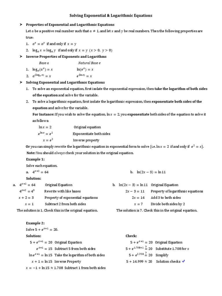 Solving Exponential and Logarithmic Equations | PDF | Logarithm ...