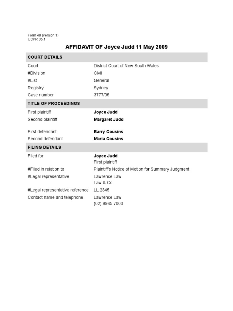 Timothy Swan 43766 Tim Swan - CLU 15 - NSW UCPR Form 40 Affidavit ...