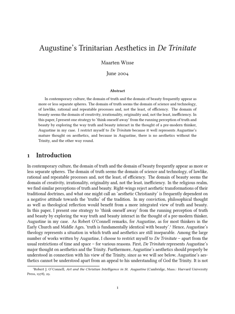 Augustine's Trinitarian Aesthetics in de Trinitate | PDF | Aesthetics ...