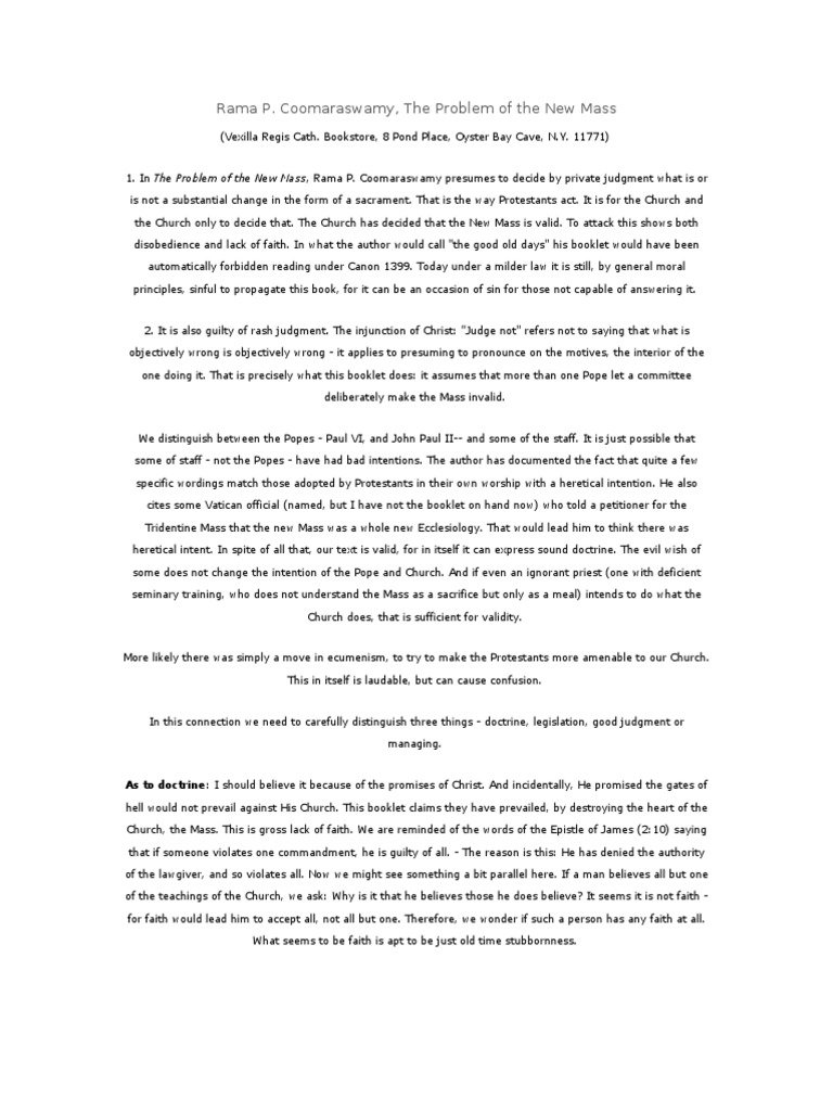 Rama P. Coomaraswamy, The Problem of The New Mass | PDF | Sacrifice ...