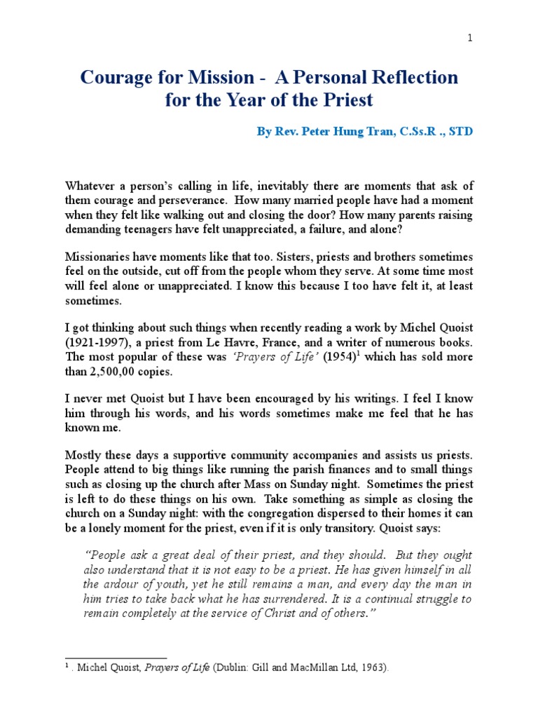 Courage For Mission - A Personal Reflection For The Year of The Priest ...