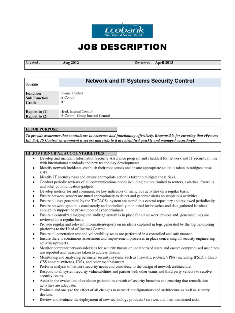 Network & IT Security Control Role | PDF | Business | Computers