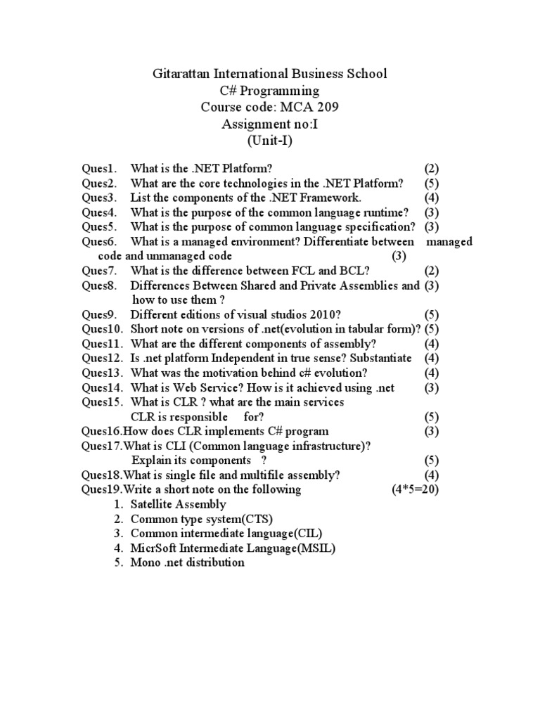 C Unit1 Assignment Pdf C Sharp Programming Language Computer