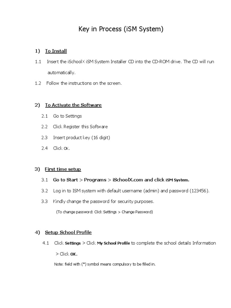 Key in Process (iSM System) | PDF | Login | Password