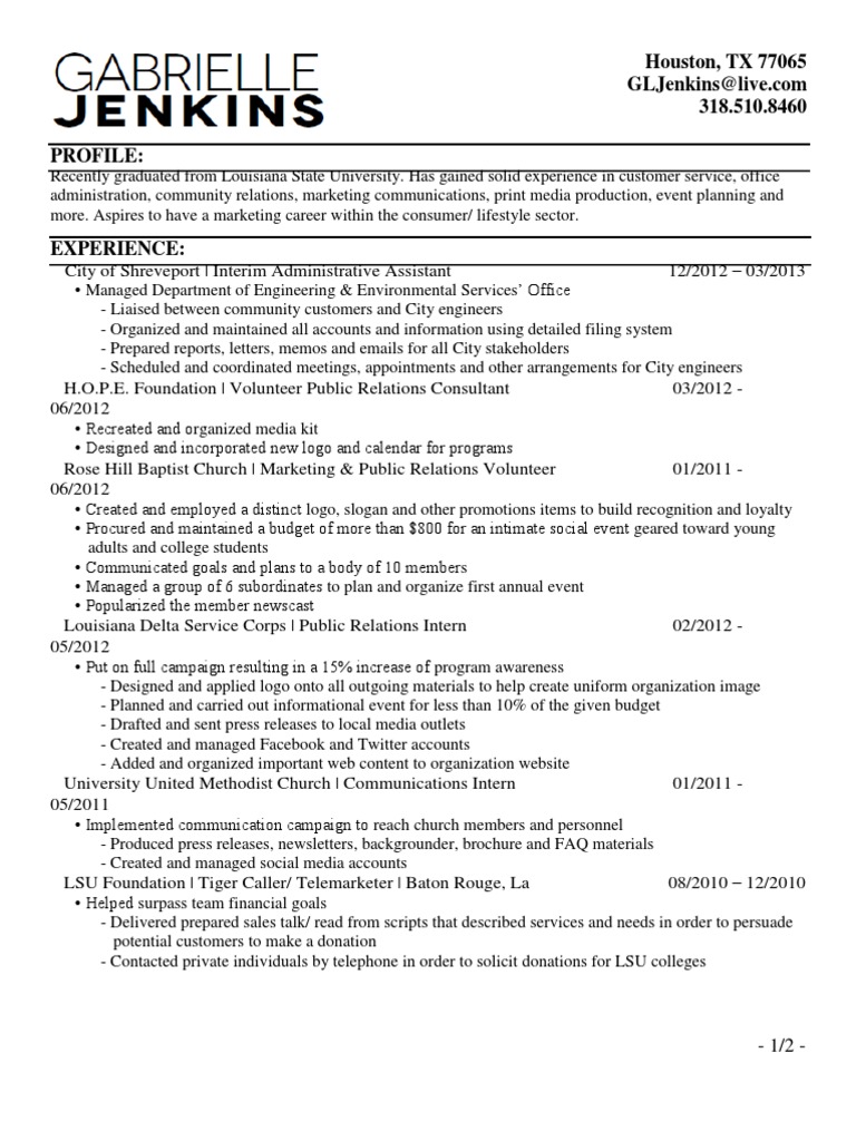 Gabrielle Jenkins General Resume | PDF