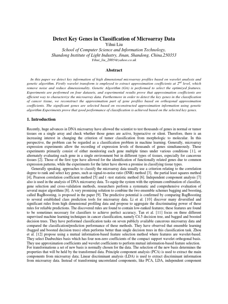 Detect Key Genes in Classification of Microarray Data | PDF | Principal ...