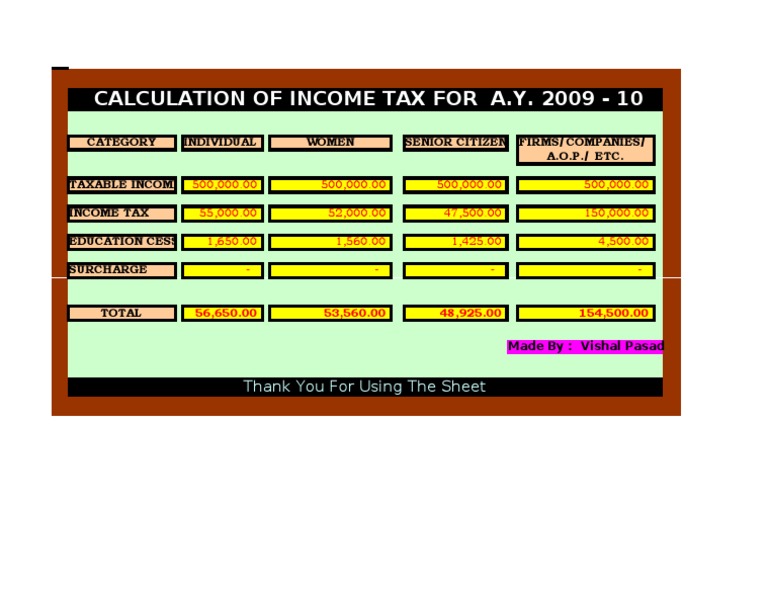 Income Tax Calculation A.Y. 2009-10 | PDF