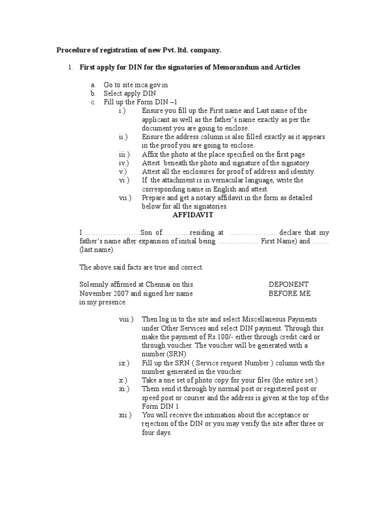 40 - Procedure of Registration of New Pvt. Ltd. Company | PDF ...