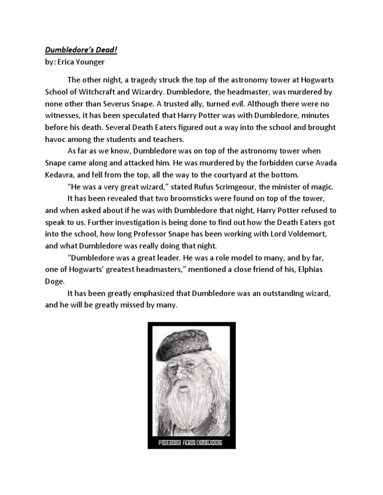 Newspaper Article On Dumbledore's Death | PDF