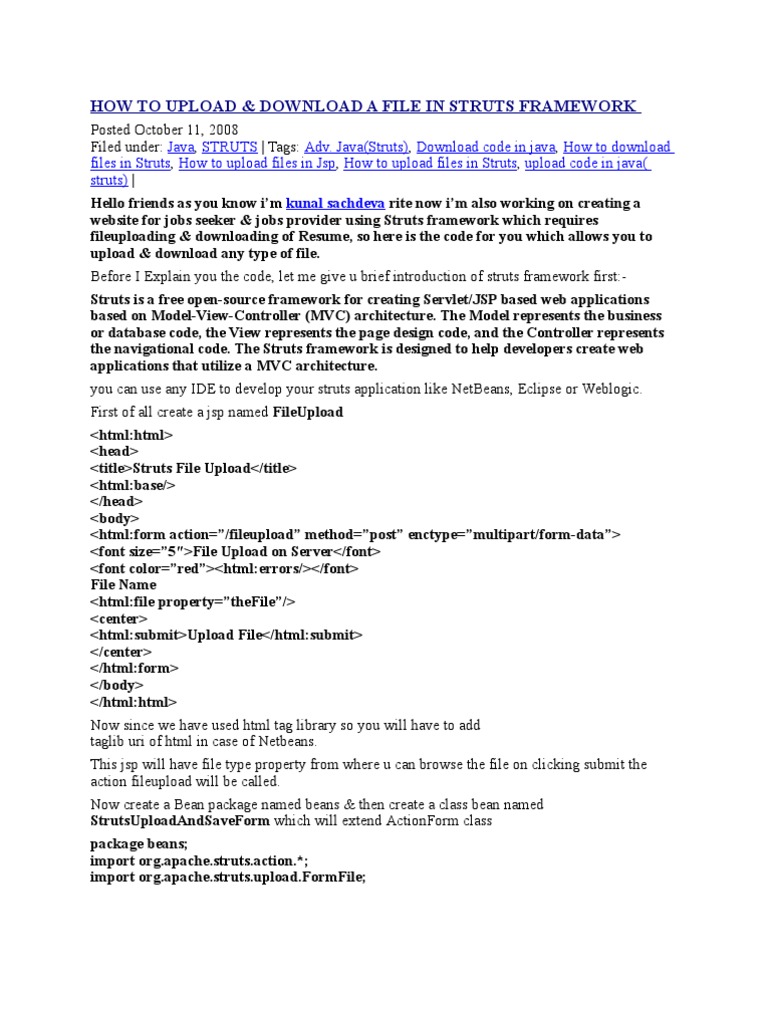 How To Upload File Using Struts | PDF | Java Server Pages | Model–View ...