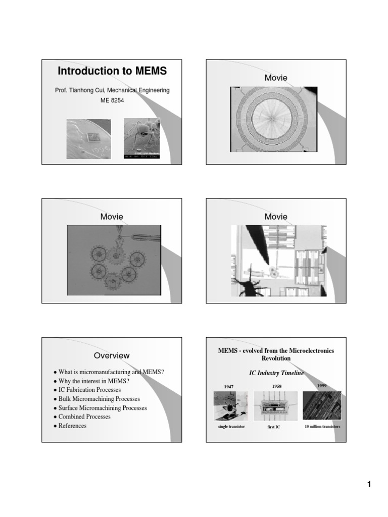 Lecture 01 Introduction To MEMS - New | PDF | Microelectromechanical Systems | Microtechnology