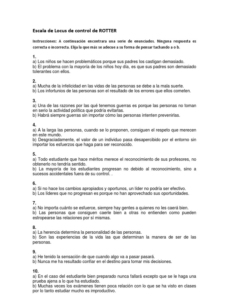 Escala de Locus de Control de Rotter | PDF | Suerte | Ciudadanía