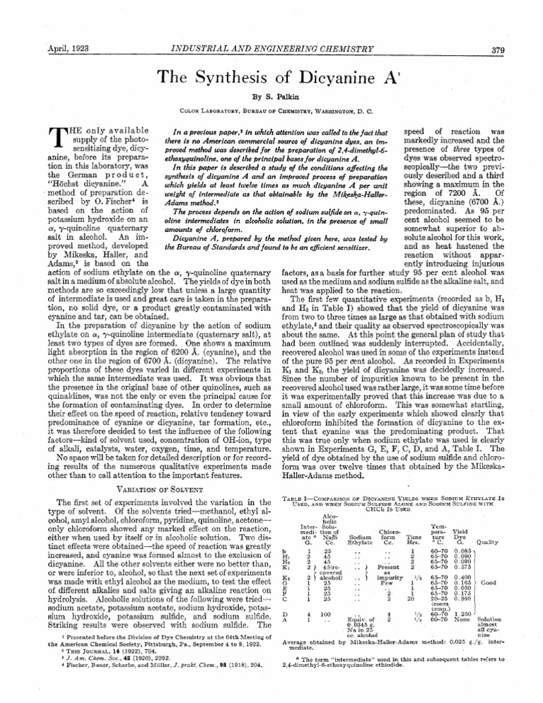 S. Palkin - Synthesis of Dicyanin A | Solvent | Ethanol