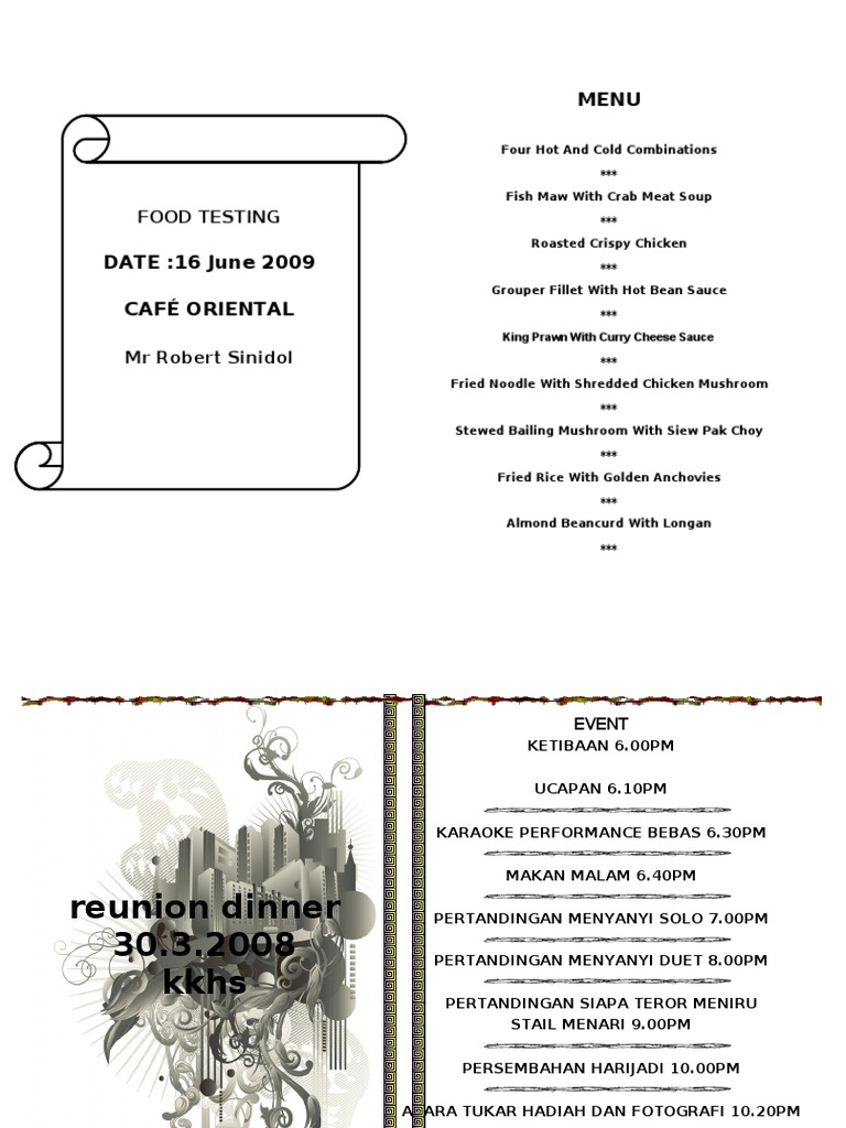 Reunion Dinner Menu and Events Schedule | PDF