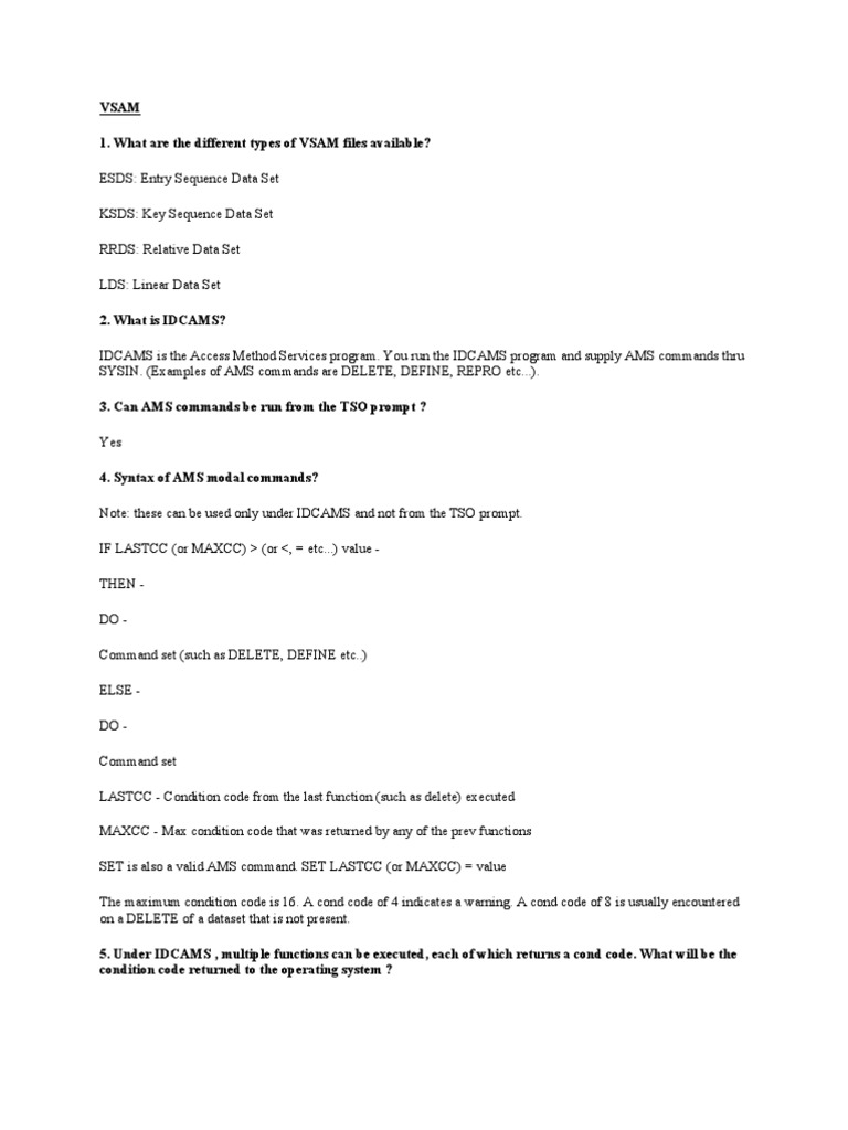 VSAM Sample Interview Questions | PDF | Data Management | Operating System Technology