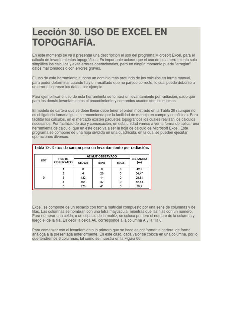 Uso Del Excel en Topografia. | PDF | Microsoft Excel | Hoja de cálculo