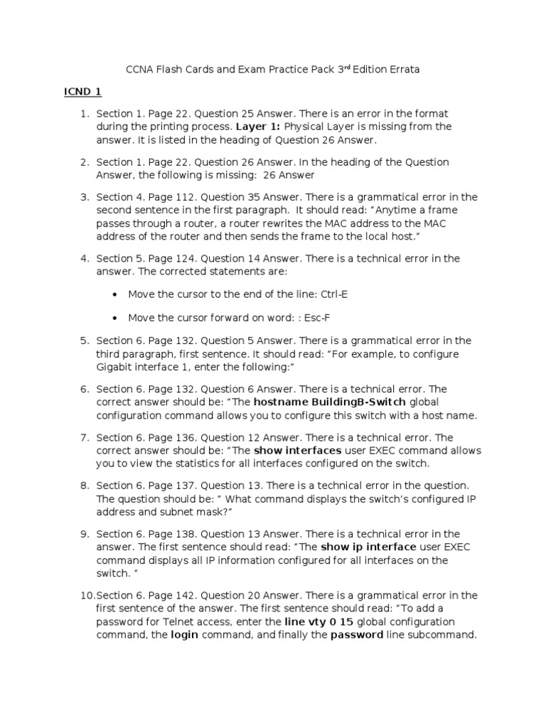 Comprehensive List of Errata and Corrections for CCNA Exam Preparation Materials | PDF | Ip ...