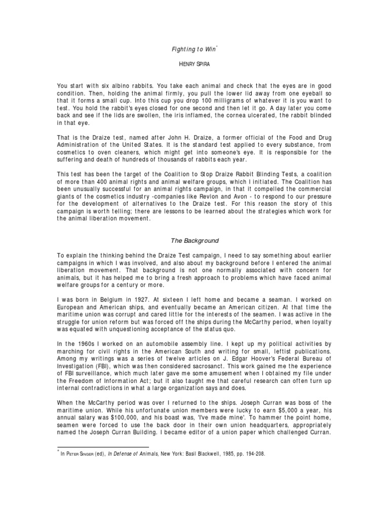 Fighting To Win - Henry Spira | PDF | Animal Rights