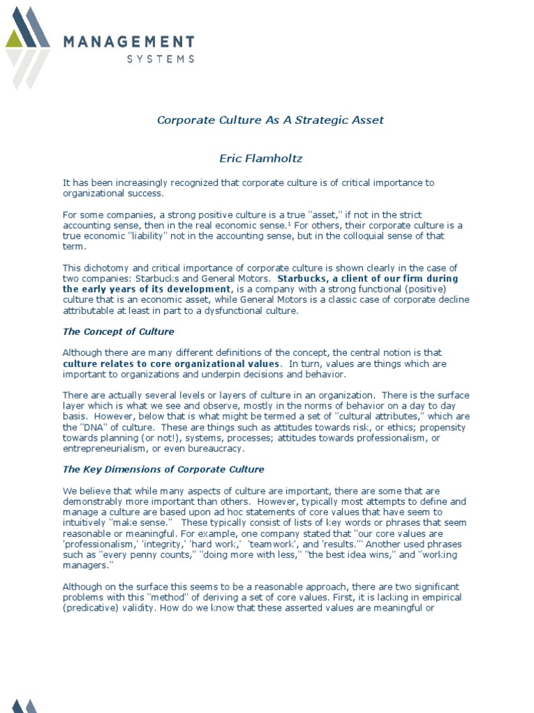 Corporate Culture As A Strategic Asset | PDF | Organizational Culture ...