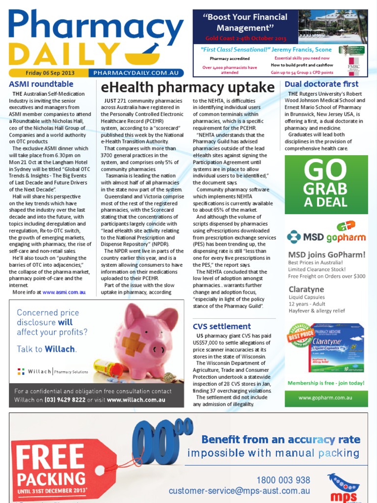 Pharmacy Daily For Fri 06 Sep 2013 - Ehealth Pharmacy Uptake, SHPA ...