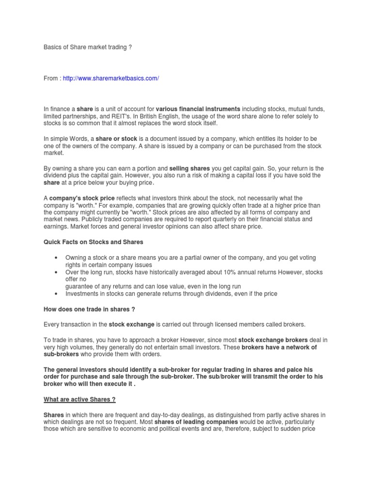 Share Market | Download Free PDF | Technical Analysis | Stocks