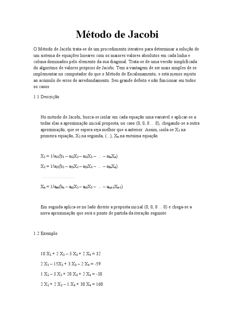 Método de Jacobi | PDF | Matemática da Computação | Conceitos matemáticos