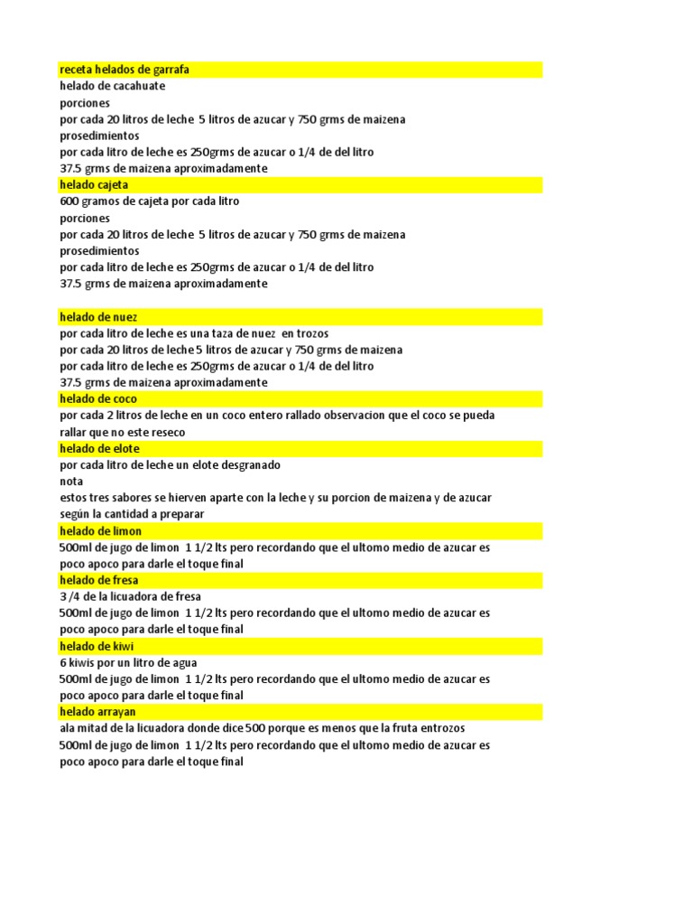 Receta Nieve de Garrafa | PDF | Helado | Confitería