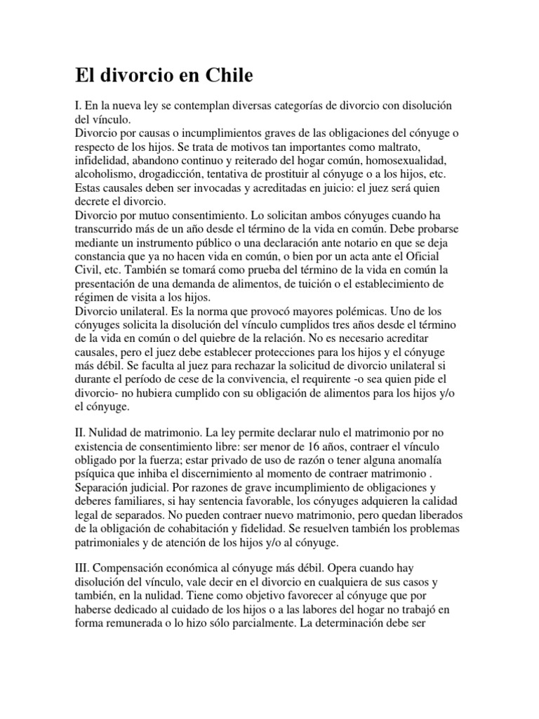 Causas y tipos de divorcio en Chile | PDF | Divorcio | Gobierno
