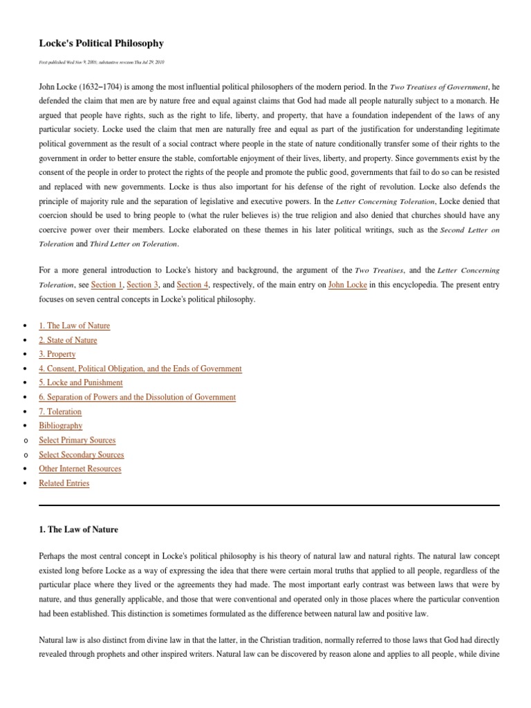 Locke's Political Philosophy Explained | PDF | John Locke | Natural Law