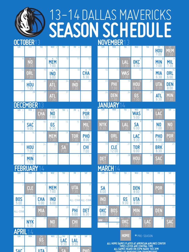 Mavericks Season Schedule | PDF | Sports | Leisure