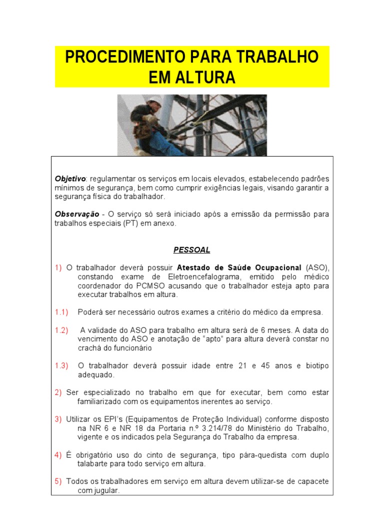 Procedimento para Trabalho em Altura | PDF | Nylon | Natureza