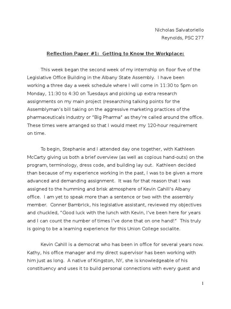 Reflection Paper #1: Getting To Know The Workplace | PDF