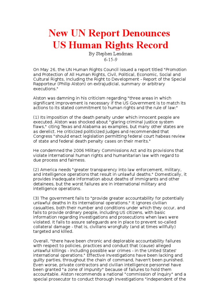 New UN Report DenouncesUS Human Rights Records | PDF | Capital ...