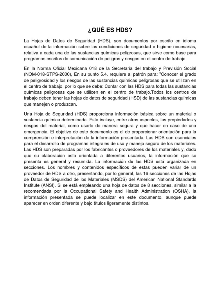 Qué Es HDS | PDF | Primeros auxilios | Información
