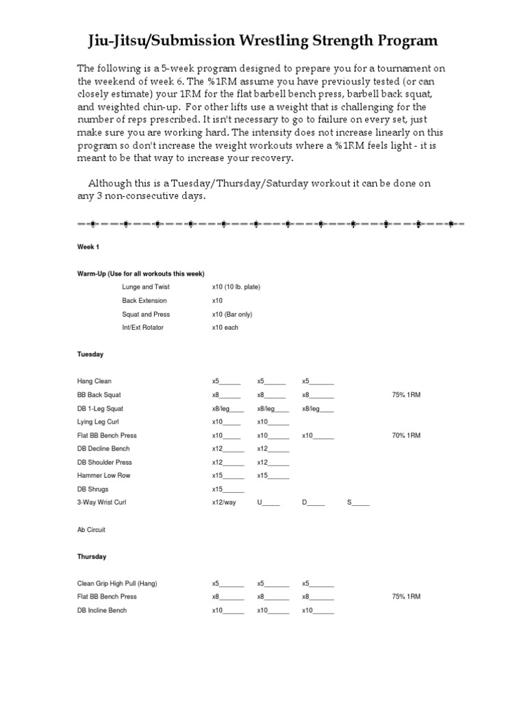 5-Week Jiu-Jitsu Strength Program | PDF | Sports | Weight Training