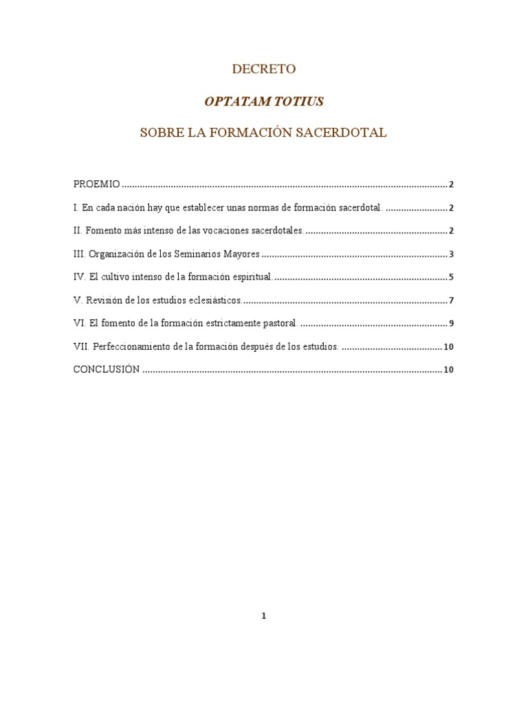 Decreto Optatam Totius | PDF | Seminario | Sacerdote