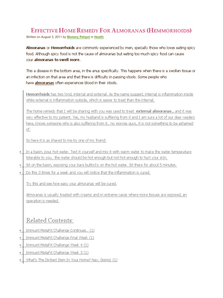 Effective Home Remedy For Almoranas | PDF | Gastroenterology | Biology