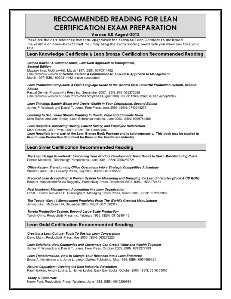 Lean Recommended Readings | PDF | Lean Manufacturing | Process Management