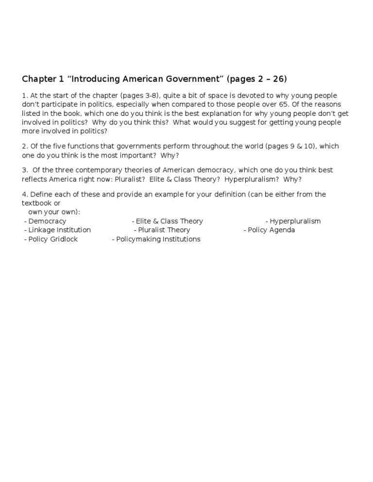 Gov Chapt 1 Questions | PDF | Politics | Social Science