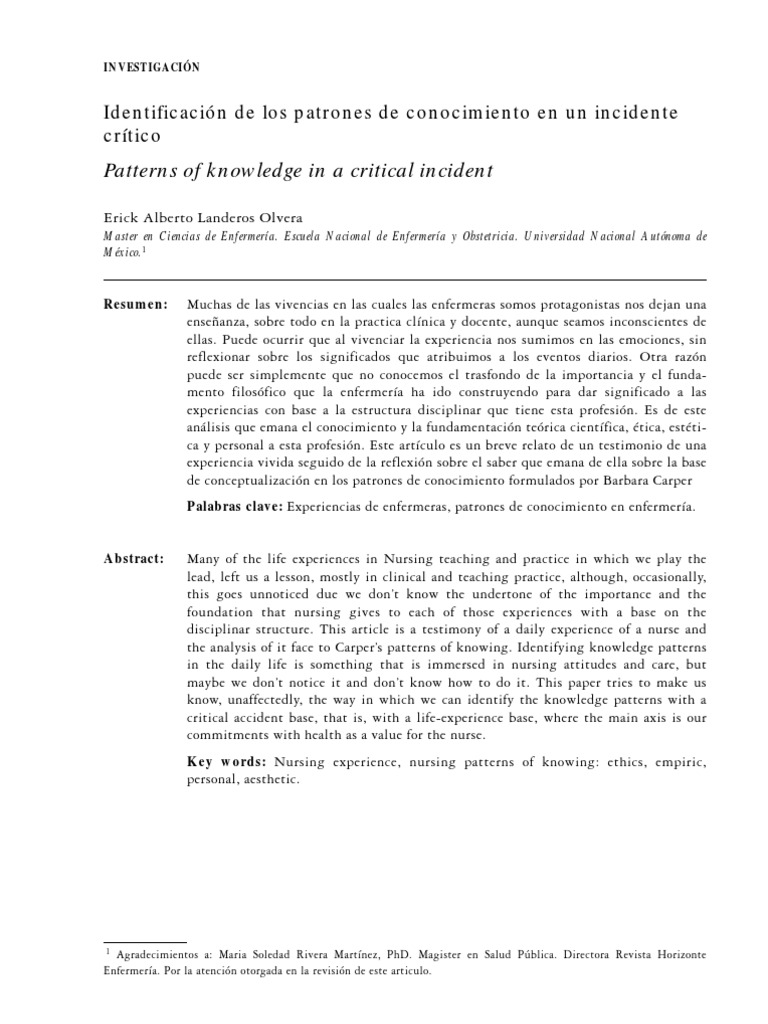 Barbara Carper 4 Patrones Del Conocimiento. | PDF