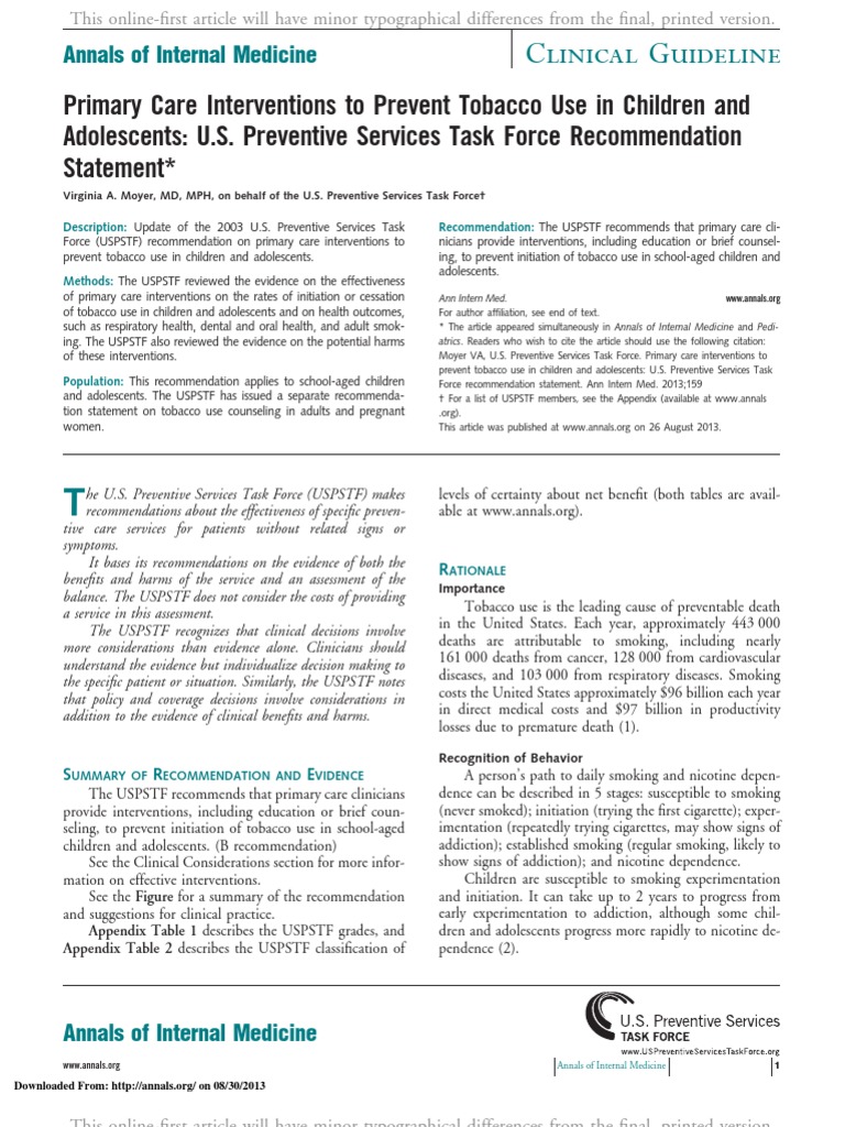 Preventing Tobacco Use in Youth: USPSTF Guidelines | PDF | Smoking ...