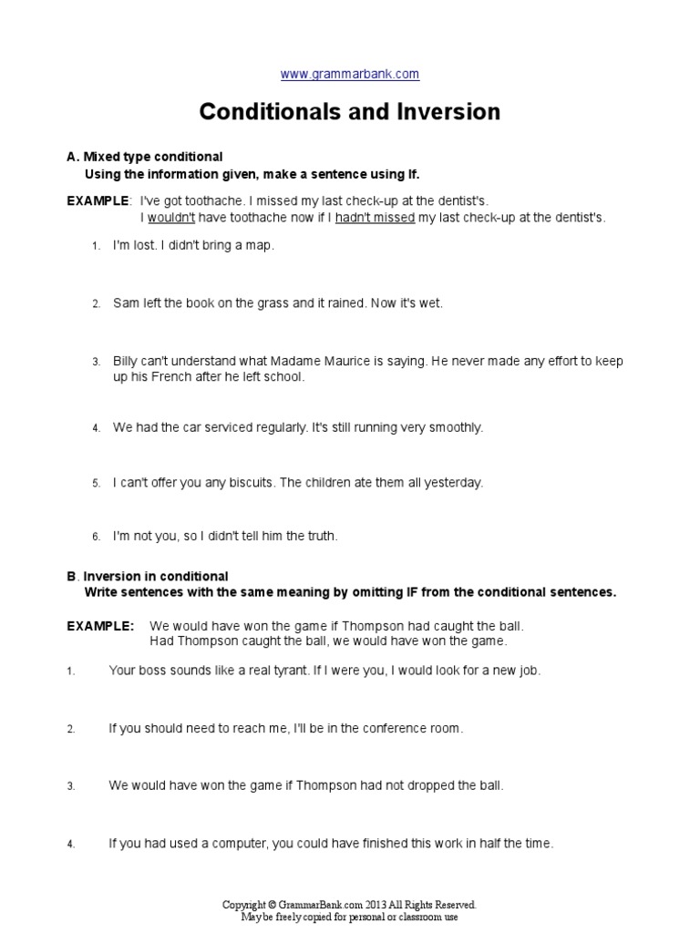 Conditionals Inversion Worksheet | PDF