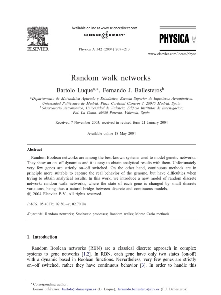 Random Walk Networks Model Genetic Regulation | PDF | Automata Theory | Equations