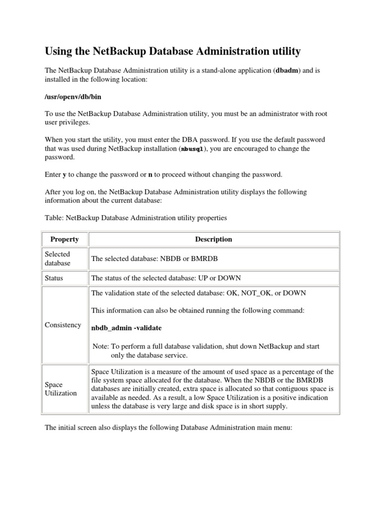 Using The NetBackup Database Administration Utility | PDF | Databases | Password