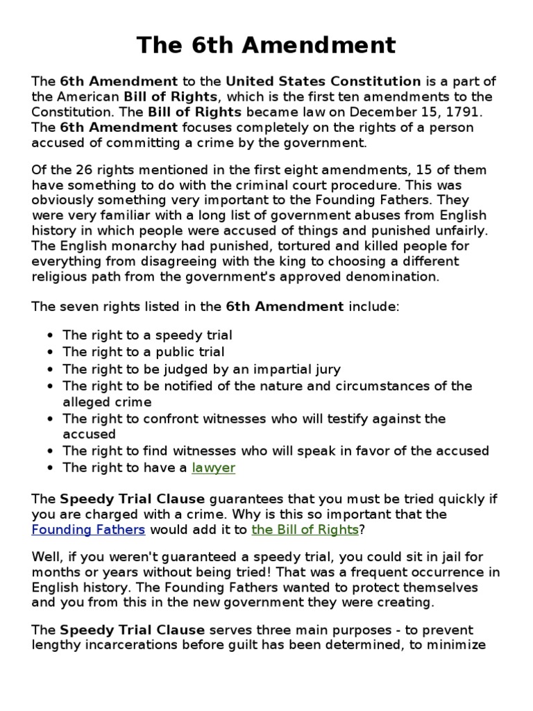 sixth amendment history | Sixth Amendment To The United States ...