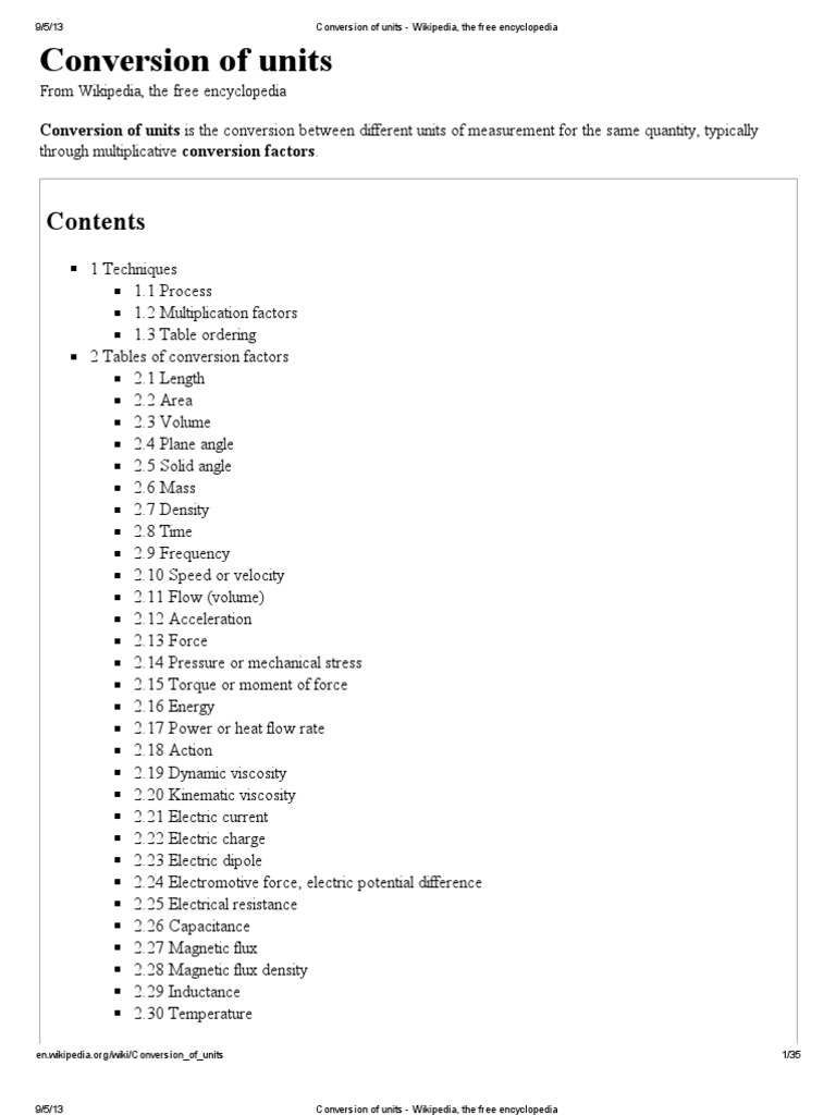 Conversion of Units - Wikipedia, The Free Encyclopedia | PDF | Absorbed ...