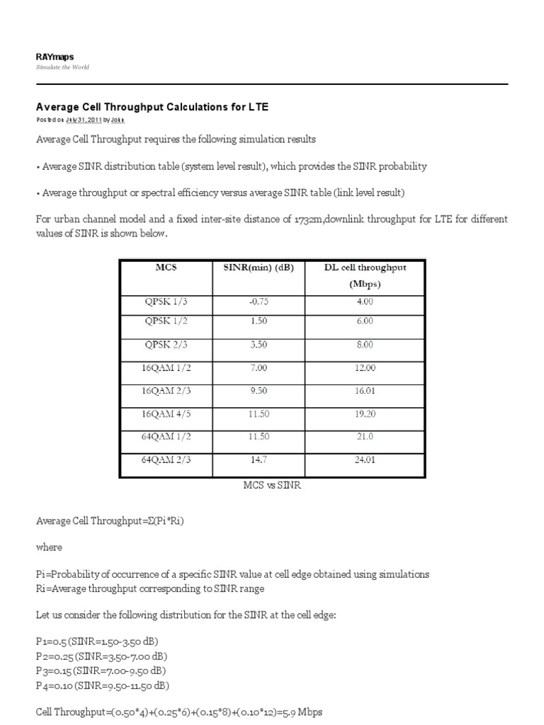 Average Cell Throughput Calculations For LTE - RAYmaps | PDF | Lte (Telecommunication) | Applied ...