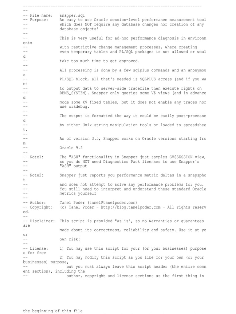Snapper4 SQL | PDF | Oracle Database | Parameter (Computer Programming)
