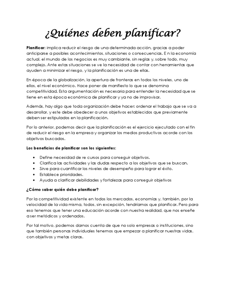 La Importancia de Planificar en la Vida | PDF | Planificación | Economias