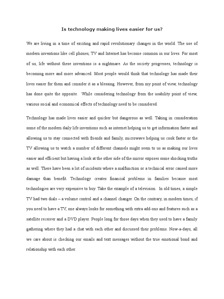 Is Technology Making Lives Easier For Us | PDF | Television | Internet